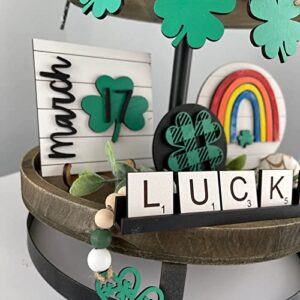 12PC St.Patrick's Day Tiered Tray Decor Set, Shamrocks Green Gnome Wooden Signs Decor, Rustic Farmhouse Tray Sets for Kitchen Home Table Mini Decor Holiday Party Supplies