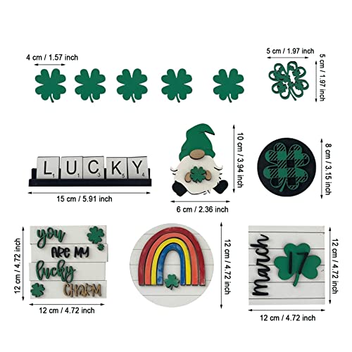 12PC St.Patrick's Day Tiered Tray Decor Set, Shamrocks Green Gnome Wooden Signs Decor, Rustic Farmhouse Tray Sets for Kitchen Home Table Mini Decor Holiday Party Supplies