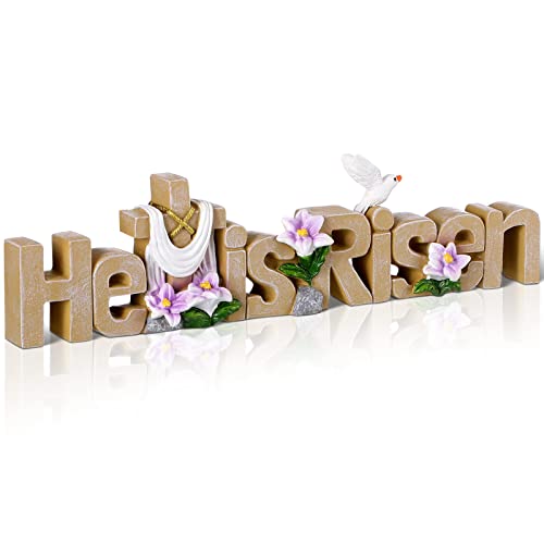 He is Risen Table Top Decoration Easter Resin Table Sign Cross Dove Flowers Easter Table Decor Easter Centerpieces for Tables Rustic Table Top Easter Decorations for Home Dining Room Spring Decor