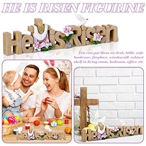 He is Risen Table Top Decoration Easter Resin Table Sign Cross Dove Flowers Easter Table Decor Easter Centerpieces for Tables Rustic Table Top Easter Decorations for Home Dining Room Spring Decor