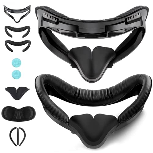 VR Facial Face Cover with Quest 2, Face Cushion Pad Compatible Facial Interface Bracket Foam Replacement with Two Face Covers & Facial Frame & Anti-Leakage Nose Pad & Lens Cover and Stick Caps