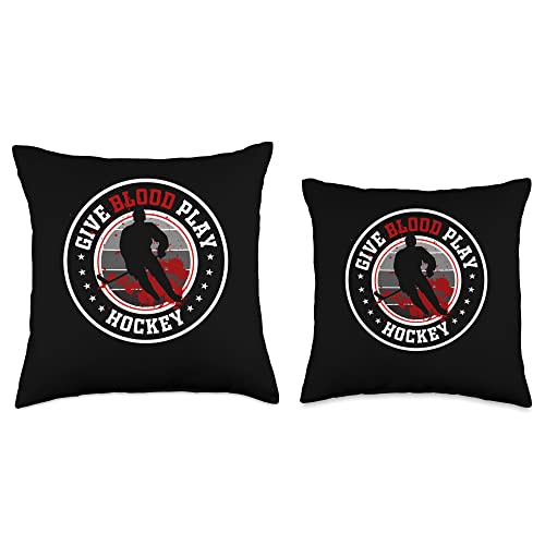 Give Blood Play Hockey White or Hockey boy stuff boy Stuff or Give Blood Play Hockey White Throw Pillow, 18x18, Multicolor