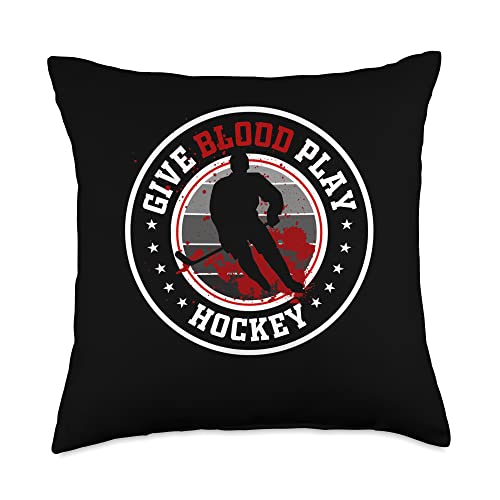 Give Blood Play Hockey White or Hockey boy stuff boy Stuff or Give Blood Play Hockey White Throw Pillow, 18x18, Multicolor