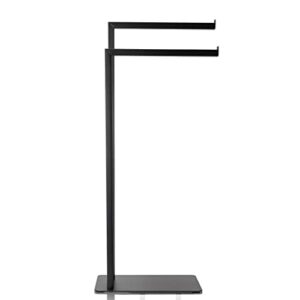 eurotrend-us 2-rail towel rack holder - stylish and durable free standing towels storage hook solution for your bathroom or pool - double bar design for ample towel hanging space - black