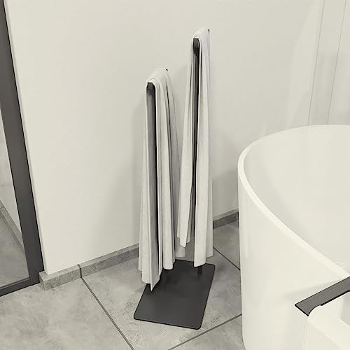 Eurotrend-US 2-Rail Towel Rack Holder - Stylish and Durable Free Standing Towels Storage Hook Solution for Your Bathroom or Pool - Double Bar Design for Ample Towel Hanging Space - Black