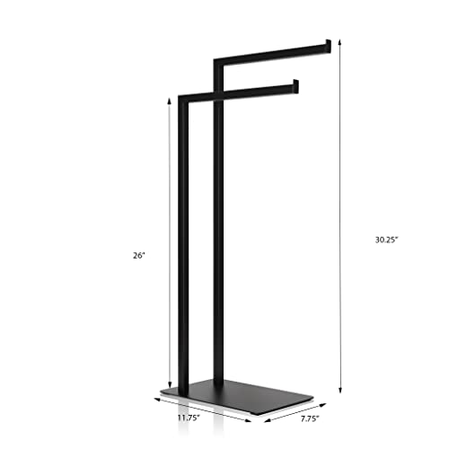 Eurotrend-US 2-Rail Towel Rack Holder - Stylish and Durable Free Standing Towels Storage Hook Solution for Your Bathroom or Pool - Double Bar Design for Ample Towel Hanging Space - Black