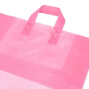 Pink Gift Bags - 16x6x12 200 Pack Large Frosted Plastic Shopping Bags with Handles, Gift Wrap Totes for Small Business, Retail & Boutique Merchandise Use, Birthday Party, Goodie & Favor Bags, in Bulk