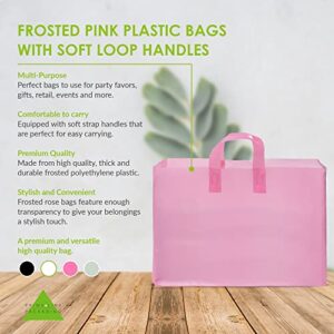 Pink Gift Bags - 16x6x12 200 Pack Large Frosted Plastic Shopping Bags with Handles, Gift Wrap Totes for Small Business, Retail & Boutique Merchandise Use, Birthday Party, Goodie & Favor Bags, in Bulk