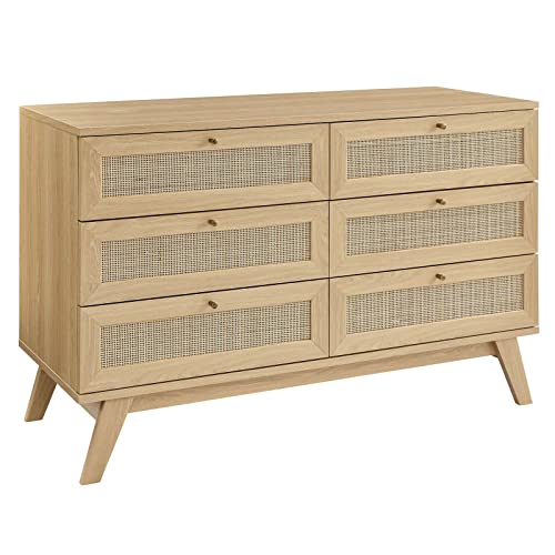 Modway Soma 6-Drawer Double Dresser in Oak, 18.5 x 47 x 30