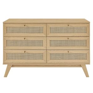 Modway Soma 6-Drawer Double Dresser in Oak, 18.5 x 47 x 30