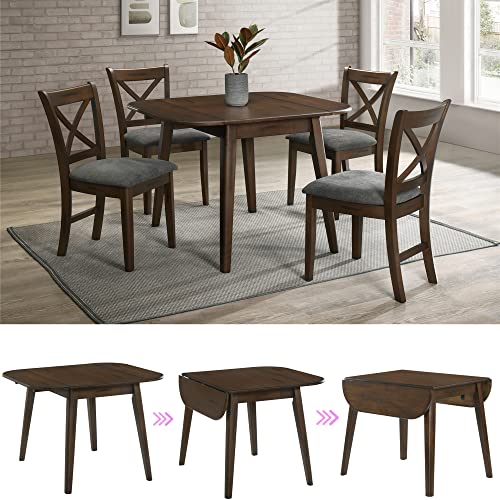 Liveasy Furniture 5-Piece Wood Extendable Dining Table Set with Drop Leaf Table and 4 Upholstered Chairs for Small Places (4 Seats)