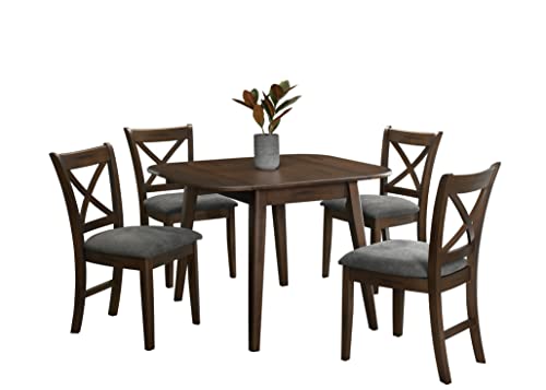 Liveasy Furniture 5-Piece Wood Extendable Dining Table Set with Drop Leaf Table and 4 Upholstered Chairs for Small Places (4 Seats)