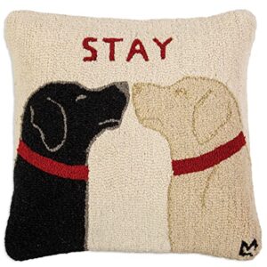 Chandler 4 Corners Artist-Designed Stay Hand-Hooked Wool Decorative Throw Pillow (22” x 22”) Dog Pillow for Couches & Beds - Easy Care & Low Maintenance - Black & Yellow Labrador Themed Home Decor