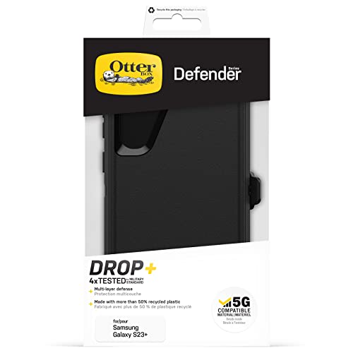 OtterBox Galaxy S23+ Defender Series Case - BLACK, rugged & durable, with port protection, includes holster clip kickstand