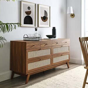 Modway Soma 8-Drawer Double Dresser in Walnut, 62 x 18.5 x 30