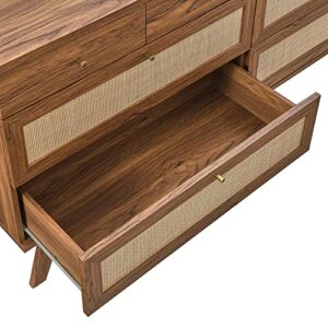 Modway Soma 8-Drawer Double Dresser in Walnut, 62 x 18.5 x 30