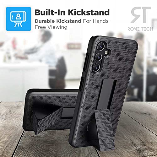 Rome Tech Belt Clip Phone Case for Samsung Galaxy A14 5G [SM-A146] Slim Heavy Duty Rugged Slide Hip Holster Cover with Kickstand Compatible with Galaxy A 14 5G - Black Lines