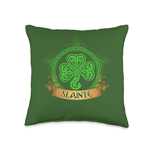 Celtic Culture Knot Shamrock Gifts Irish Drinking Slainte Cheers Good Health Ireland Men Women Patrick's Day Throw Pillow, 16x16, Multicolor