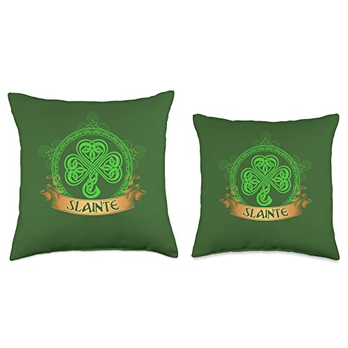 Celtic Culture Knot Shamrock Gifts Irish Drinking Slainte Cheers Good Health Ireland Men Women Patrick's Day Throw Pillow, 16x16, Multicolor