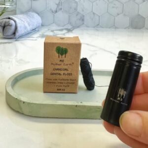 Me Mother Earth Vegan Biodegradable Bamboo Charcoal Dental Floss with Refillable Black Stainless Steel Container | 33yds x2 | Extra Floss| Natural Candelilla Wax | Peppermint | Zero Waste Oral Care