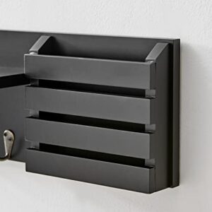 Danya B. Entryway Utility Wall Shelf with Pocket and Hanging Hooks (Black)