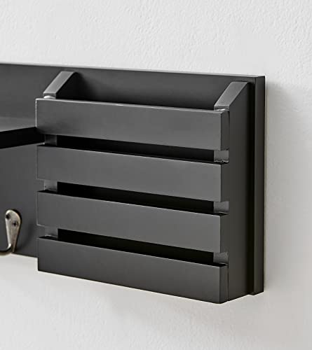 Danya B. Entryway Utility Wall Shelf with Pocket and Hanging Hooks (Black)