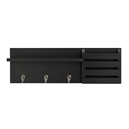 Danya B. Entryway Utility Wall Shelf with Pocket and Hanging Hooks (Black)