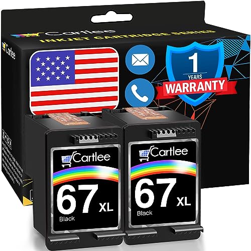 Cartlee Remanufactured Ink Cartridge Replacement for HP Ink 67 XL for HP 67xl Ink cartridges Black Combo Pack for HP 67 Ink cartridges Black Combo Pack 67xl for HP Printer Ink Envy 6000 67