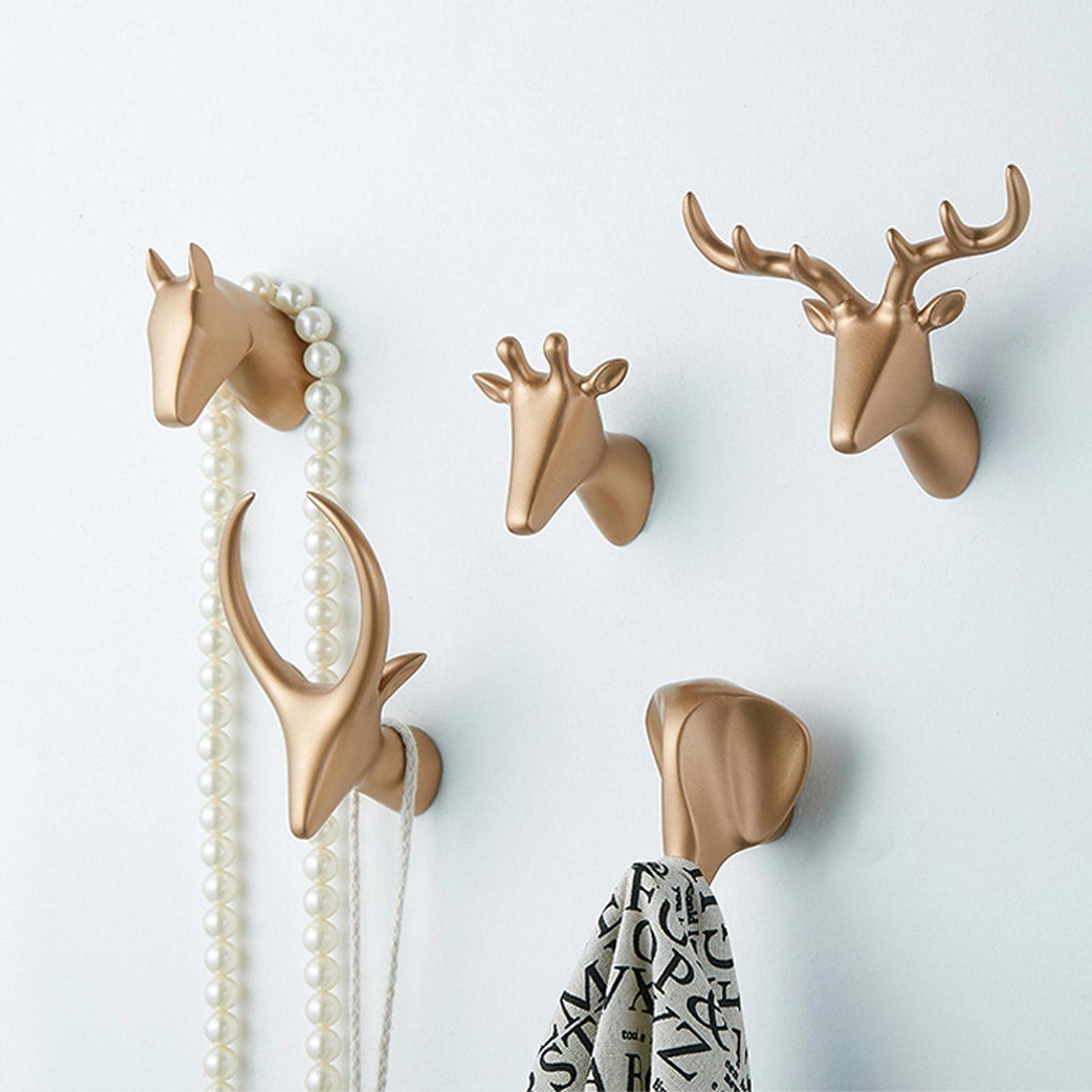 Wall Mounted Coat Hooks Animal Shape Coat Hooks 5 Pcs Resin Wall Hooks, Bathroom Towel Hooks Robe Hooks Wall Mounted for Hanging Coat, Hat, Towel, Bag, Golden Entryway Coat Rack