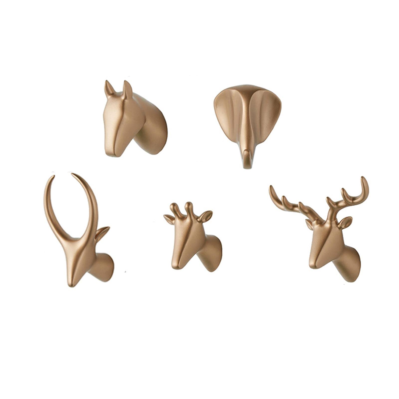 Wall Mounted Coat Hooks Animal Shape Coat Hooks 5 Pcs Resin Wall Hooks, Bathroom Towel Hooks Robe Hooks Wall Mounted for Hanging Coat, Hat, Towel, Bag, Golden Entryway Coat Rack