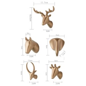 Wall Mounted Coat Hooks Animal Shape Coat Hooks 5 Pcs Resin Wall Hooks, Bathroom Towel Hooks Robe Hooks Wall Mounted for Hanging Coat, Hat, Towel, Bag, Golden Entryway Coat Rack