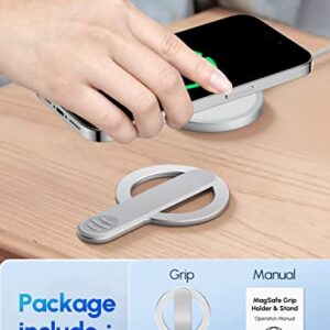 Miss Arts Magnetic Phone Grip for MagSafe, Phone Ring Holder Kickstand, Phone Loop Finger Holder for iPhone 14/14 Pro/14 Pro Max/14 Plus & iPhone 13/12 Series, Silver