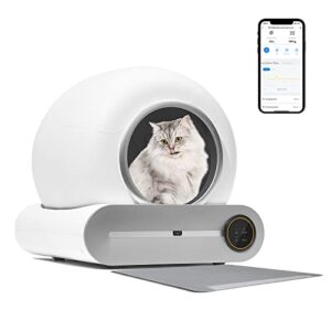 hexant automatic cat litter box, 65+15l extra large no scooping self-clean cat litter box robot with sensors safety protection/deodorisation/app control/large capcity for multiple cats, from 2 to 17lb