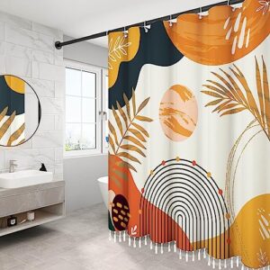 giumsi 72"x72" fabric boho clay style shower curtain set abstract brown beige arch sun modern leaves bathroom curtain washable durable home decoration 12 hook