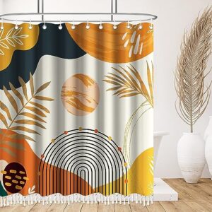 GiuMsi 72"X72" Fabric Boho Clay Style Shower Curtain Set Abstract Brown Beige Arch Sun Modern Leaves Bathroom Curtain Washable Durable Home Decoration 12 Hook