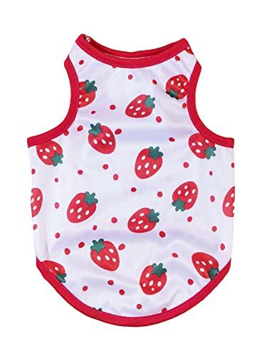 QWINEE Cute Dog Tank Top Fruit Strawberry Print Cat Puppy Shirt Breathable Lightweight Pet Vest Small Medium Large Dogs Cats Kitten Clothes Red B S