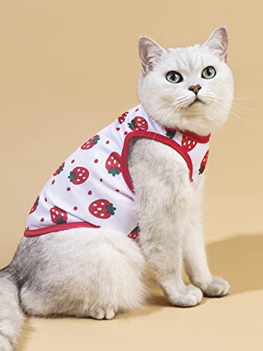 QWINEE Cute Dog Tank Top Fruit Strawberry Print Cat Puppy Shirt Breathable Lightweight Pet Vest Small Medium Large Dogs Cats Kitten Clothes Red B S