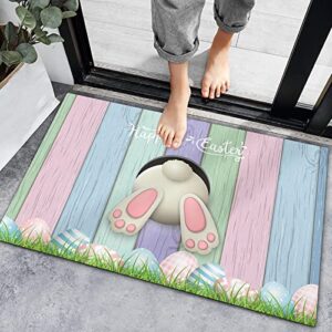 indoor doormat absorbent bath rugs entrance non slip front door mat spring easter bunny egg grassland kitchen carpets colored wood board floor mats for bathroom bedroom living room decor 16x24in