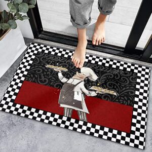 indoor doormat absorbent bath rugs entrance non slip front door mat chef cook food kitchen carpets white black checker plaid floor mats for bathroom bedroom living room decor 16x24in