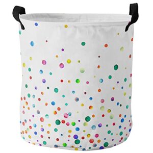 colorful polka dot large laundry basket, waterproof laundry hamper for baby clothes, watercolor color ombre foldable laundry baskets with handles, 16.5''x17''