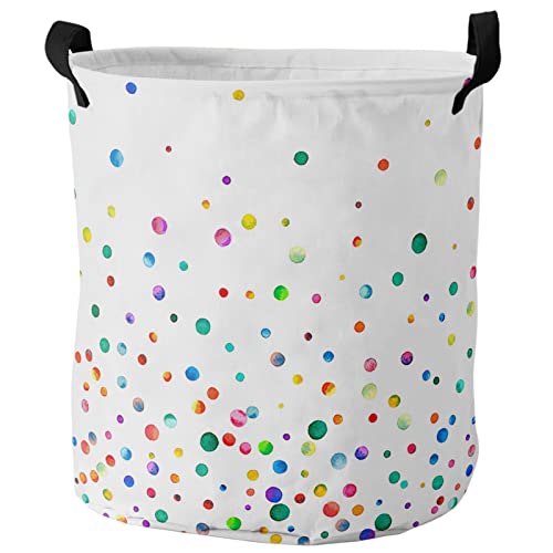 Colorful Polka Dot Large Laundry Basket, Waterproof Laundry Hamper for Baby Clothes, Watercolor Color Ombre Foldable Laundry Baskets with Handles, 16.5''x17''