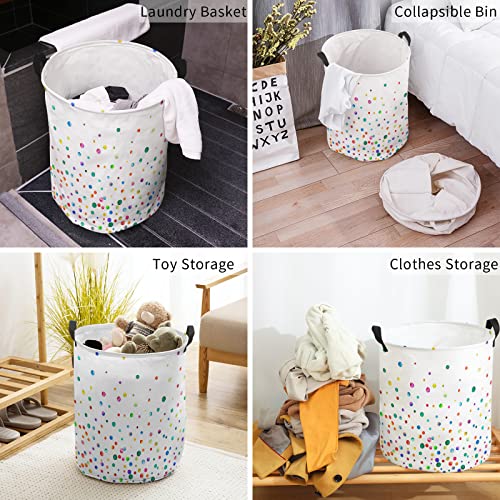 Colorful Polka Dot Large Laundry Basket, Waterproof Laundry Hamper for Baby Clothes, Watercolor Color Ombre Foldable Laundry Baskets with Handles, 16.5''x17''