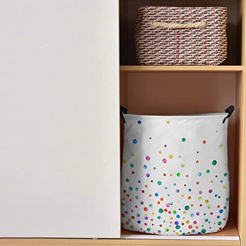 Colorful Polka Dot Large Laundry Basket, Waterproof Laundry Hamper for Baby Clothes, Watercolor Color Ombre Foldable Laundry Baskets with Handles, 16.5''x17''