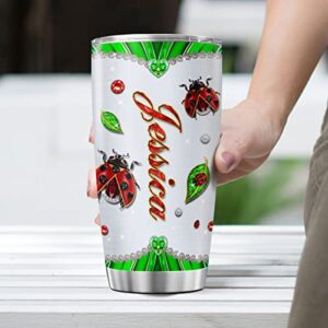 CUBICER Personalized Coffee Tumbler Bug Jewelry Style Custom Name Cute Birthday Gifts For Women Teens Girls Kids Grandma Mom Insulated Cup Travel Mug With Lid Oz Cold Steel Cups