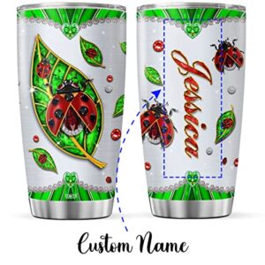 CUBICER Personalized Coffee Tumbler Bug Jewelry Style Custom Name Cute Birthday Gifts For Women Teens Girls Kids Grandma Mom Insulated Cup Travel Mug With Lid Oz Cold Steel Cups