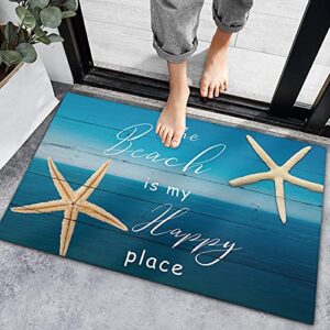 indoor doormat absorbent bath rugs entrance non slip front door mat beach is my happy place kitchen carpets sea starfish on blue gradient wood board floor mats for bathroom bedroom living room decor