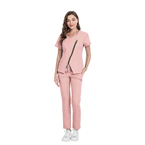 niaahinn Scrub for Women Medical Uniform Scrub Top & Jogger Pants Women Scrub Suit (Pink,M,Medium)