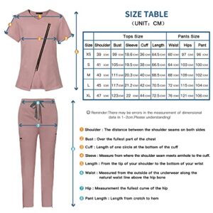 niaahinn Scrub for Women Medical Uniform Scrub Top & Jogger Pants Women Scrub Suit (Pink,M,Medium)