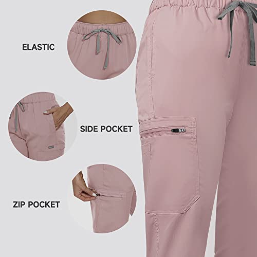 niaahinn Scrub for Women Medical Uniform Scrub Top & Jogger Pants Women Scrub Suit (Pink,M,Medium)