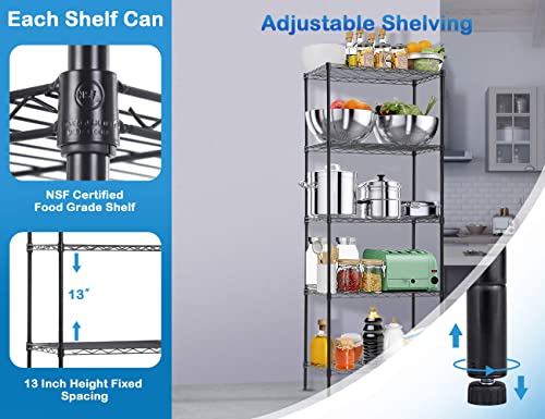 Storage Shelves, 5 Tier Commercial NSF Certified Metal Shelving, Heavy Duty Wire Shelving Unit for Kitchen Restaurant Bathroom Office Pantry, 14"Lx24"Wx60"H Metal Shelves For Storage Utility Shelf